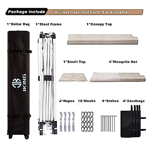 JKING 13'x13' Pop Up Gazebo with Mosquito Netting,Outdoor Gazebo Canopy Tent for Backyard Patio Deck Porch Garden Parties and Events with Roller Bag,4 Sand Bags,8 Stakes & 4 Ropes,Beige