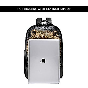 3D Animal Saber-toothed Tiger Backpack, Studded PU Leather Cool Laptop Backpack College Bookbag, Gold, Black