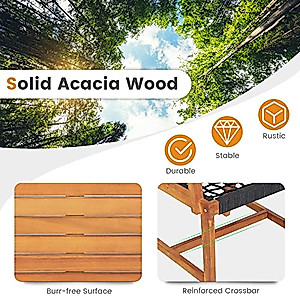 Tangkula 3 Pieces Acacia Wood Outdoor Furniture Set, All-Weather Rope Woven Bistro Set with Armchairs and Coffee Table, Patio Conversation Set for Front Porch, Deck, Balcony