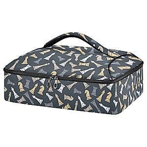 Kcldeci Insulated Thermal Food Carrier Insulated Casserole Carrier for Hot or Cold Food,Chess on Grey Insulated Tote Bag for Potluck Cookouts Parties Picnic,Lasagna Lugger