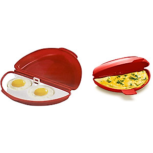 Microwave Omelet Maker + Egg Poacher All In One Dish On The Go Quick N Easy Breakfast BPA Free Plastic, Red