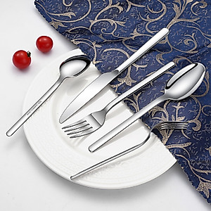 20 Piece Silverware Set Service for 4, Food-Grade Stainless Steel Flatware Set, Modern Classic Design Cutlery Utensil Set, Dinner Fork Knife Spoon Eating Tableware for Home, Dishwasher Safe