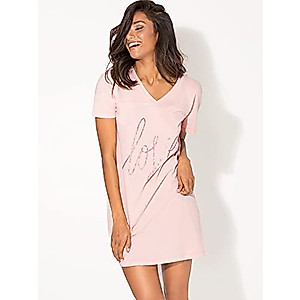 Smart & Sexy womens V-neck Oversized Sleep Shirt Pajama Top, Blushing Rose (Love), X-Large US
