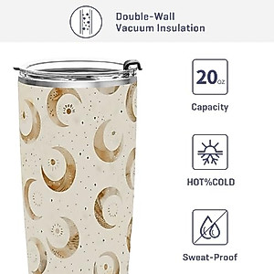 sanluoli Moons Starry Boho Retro Stainless Steel coffee cup Leak-proof Lid and Straw coffee mugs with lids for café simply tumbler with lid and straw 20 OZ