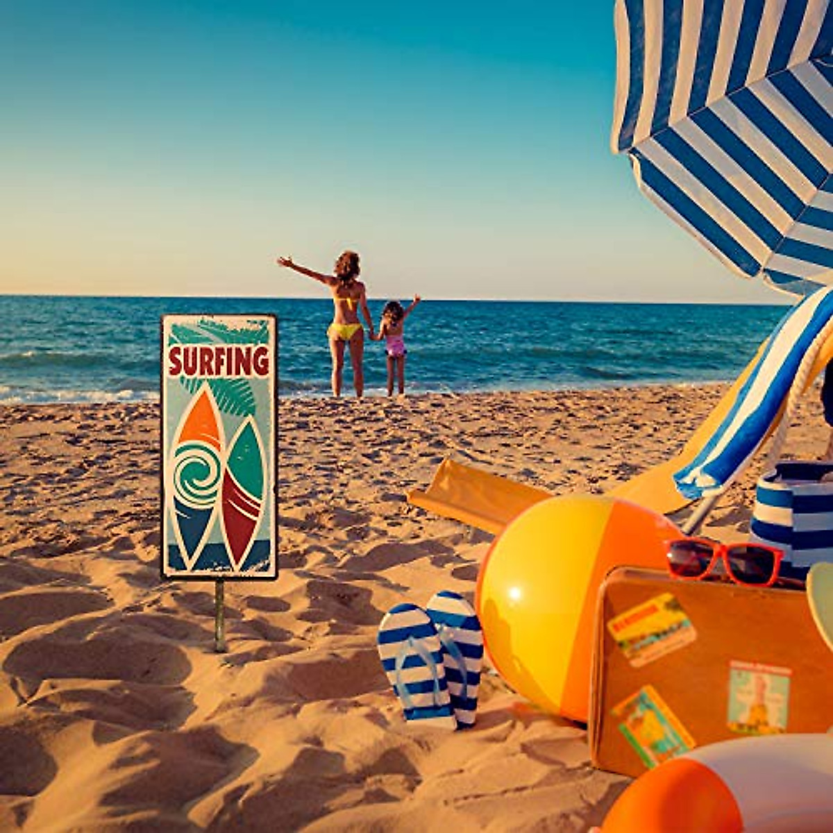 8 Pieces Beach Themed Party Decoration Beach Sign Cutouts Summer Theme Sign Retro Beach Signs for Adults Boys Girls Birthday Party, Ocean Shark Theme Party Supplies