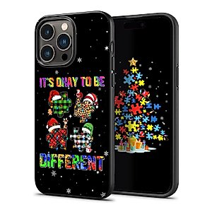 to Be Different Christmas Autism Awareness Puzzles Phone Case Compatible with iPhone 15 14 13 12 11 Pro Max|Samsung Galaxy S23 S22 S21 S20 FE|A14 A54 A53 A03S A13|Note 20 10|Z FLIP 3/4/5 Black