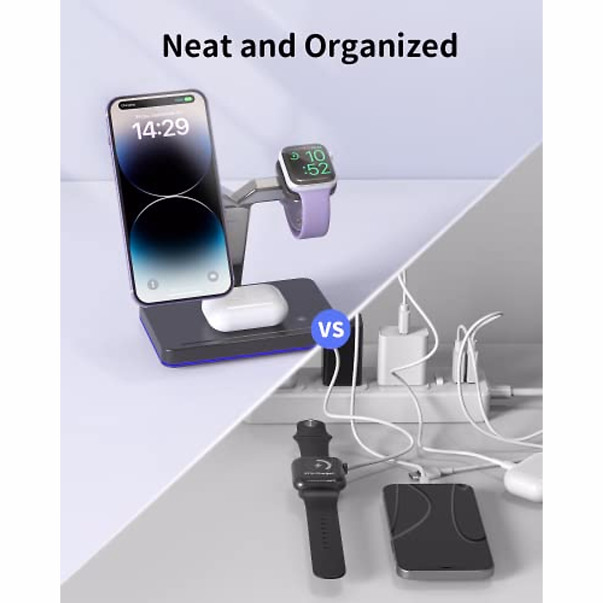 JoyGeek Mag Safe Charger with Stand, Magnetic iPhone Charger, 3-in-1 Wireless Charging Station for Apple iPhone 14/13/12 Series, iWatch Ultra/8/7/6, Airpods Pro, Upgraded Strong Magnets, More Stable