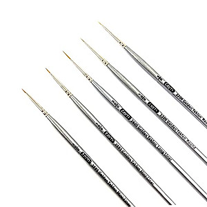 ZEM Brush Golden Taklon Mini Detail Brush Set Liner 20/0, Mini Liners 20/0, 10/0, Details 10/0, 5/0