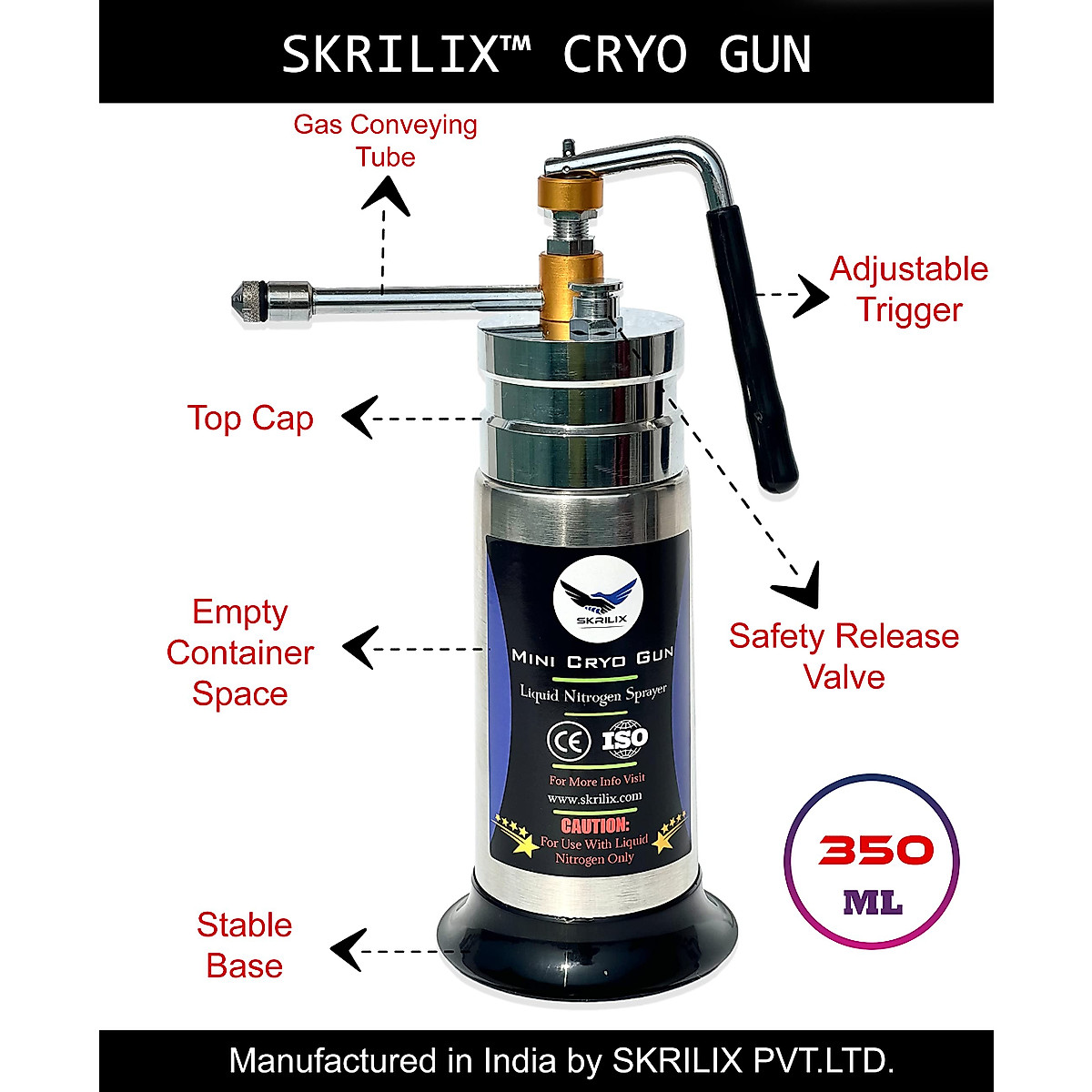 ULTRONIX Dermatologist's Choice Mini Cryo Gun Liquid Nitrogen Sprayer 350 ML Cryo Spray For Dermatology