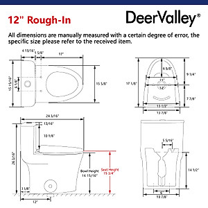 DeerValley DV-1F52807 Symmetry One Piece Toilet Elongated, Small Toilet Compact Modern One Piece Toilet with Soft Close Toilet Seat Ceramic Glossy White Toilets Single Flush for Small Bathroom Space