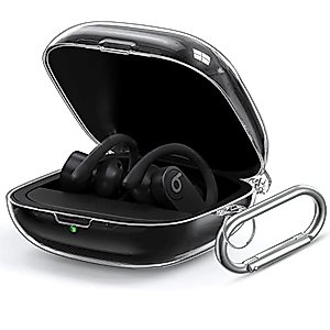 Powerbeats Pro Case Cover, Filoto Hard Case for Powerbeats Pro Wireless Earbuds Full Body Shockproof Protective Charging Case Skin with Keychain Accessories for Men Women (Clear)