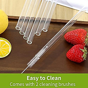 Elyum 8 Pack Reusable Glass Straws, 10'' x 10mm Clear Drinking Straws with 2 Cleaning Brushes Portable Glass Straws for Smoothies Tea Juice Wine (4 Straight + 4 Bent)