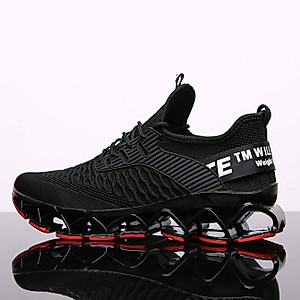 Chopben Men's Running Shoes Blade Non Slip Fashion Sneakers Breathable Mesh Soft Sole Casual Athletic Lightweight Walking Shoes(11,Black/Red)