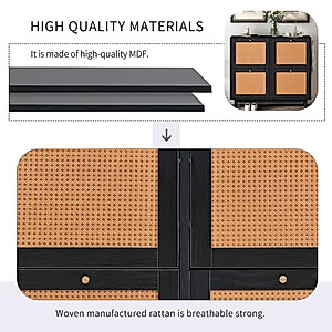 Wekity Rattan Boho Style Shoe Cabinet with 4 Flip Drawers, Modern 2-Tier Shoe Storage Organizer with Large Space, Free Standing Shoe Rack for Entrance Hallway (Black)