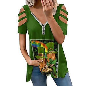 CGGMVCG St. Patricks Day Shirts for Women Top For Women Western Shirt Zipper Pullover Short St Patricks Day Clothes for Women (Green, M)