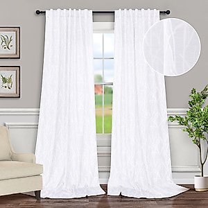White Unique Curtains 90 Inch Length for Living Room 2 Panel Back Tab Pocket Drape Damask Geometric Rustic Neutral Vintage Decorative Lace Textured Tree Branch Patterned Curtain for Bedroom Office Bay
