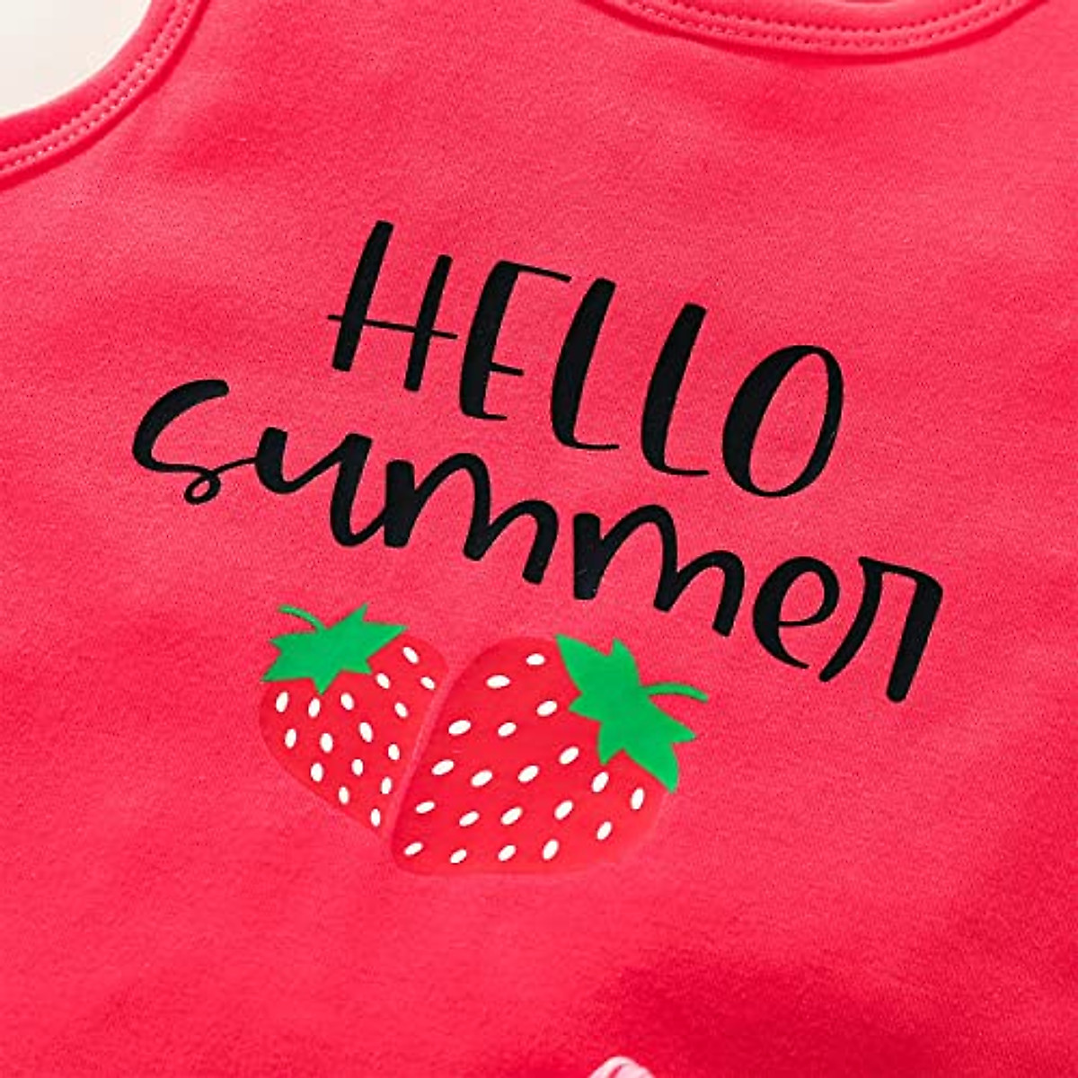 Toddler Baby Girl Summer Outfits Letter Print Sleeveless Tank Top+Tassel Shorts+Headband Clothes Set Strawberry (Red, 18-24 Months)