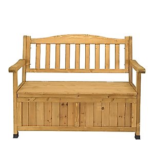 Cedar Wood Deck Box Bench, Storage Box with Backrest Armrest, All-Weather Yard Container Furniture for Tools, Toys, Outdoor Storage Bench Deck Box w/Seat for Backyard, Porch, Patio (Bright Yellow)