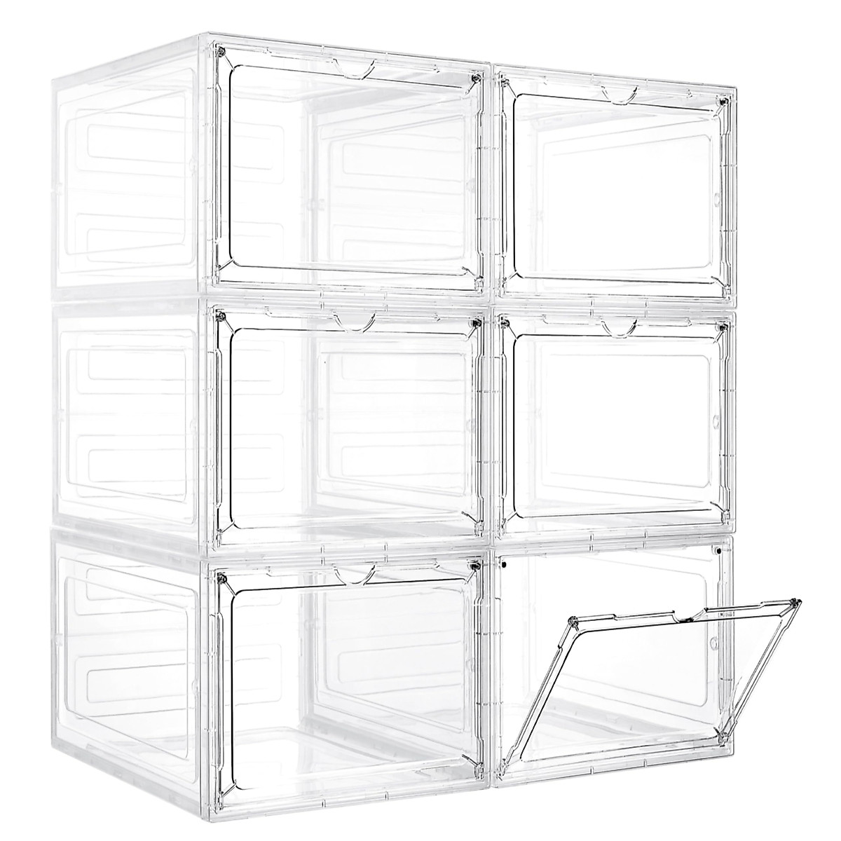 LXLXXL Storage Bins with Lids, 6 Pack Clear Plastic Storage Containers with Magnetic Acrylic Door, 19 Qt Stackable Storage Box for Home,Office Organizing