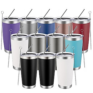 MEWAY 20oz Tumbler 12 Pack Double Wall Vacuum Insulated Travel Mug Bulk, Mix Color Stainless Steel Tumblers with Lid and Straw, Durable Powder Coated Coffee Cups for Cold & Hot Drinks（Color Mix, 12