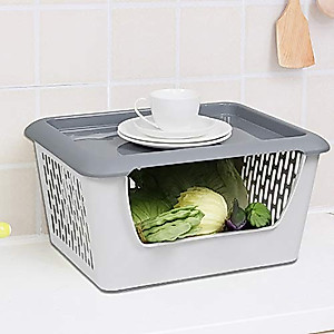 Hommp Gray Plastic Stacking Storage Organizer Basket with Wheels, Multi-function Stackable 3-Tier Storage Basket