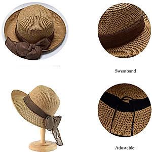 Cyiecw Beach Straw Hats for Women Floppy Summer Sun Hat Fashionable Wide Brim Cap UV UPF5 Travel Hats Packable Cotton Light Brown Khaki