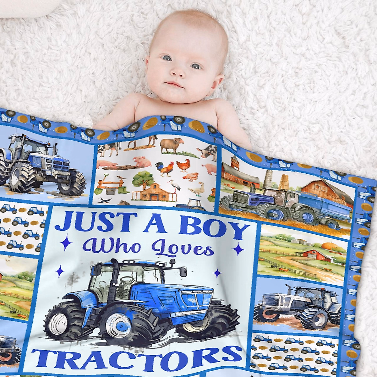 Tractor Blanket Farm Truck Blanket Gifts for Boys Kids Just A Boy Who Loves Tractors Blanket Super Warm Soft Throw for Bed Camping Sofa Decor Trucks Car Lover Gifts 30''x40''-XS