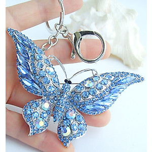 Sindary Pretty Butterfly Keychain Pendant Austrian Crystal K4538 (Silver-Tone Blue)