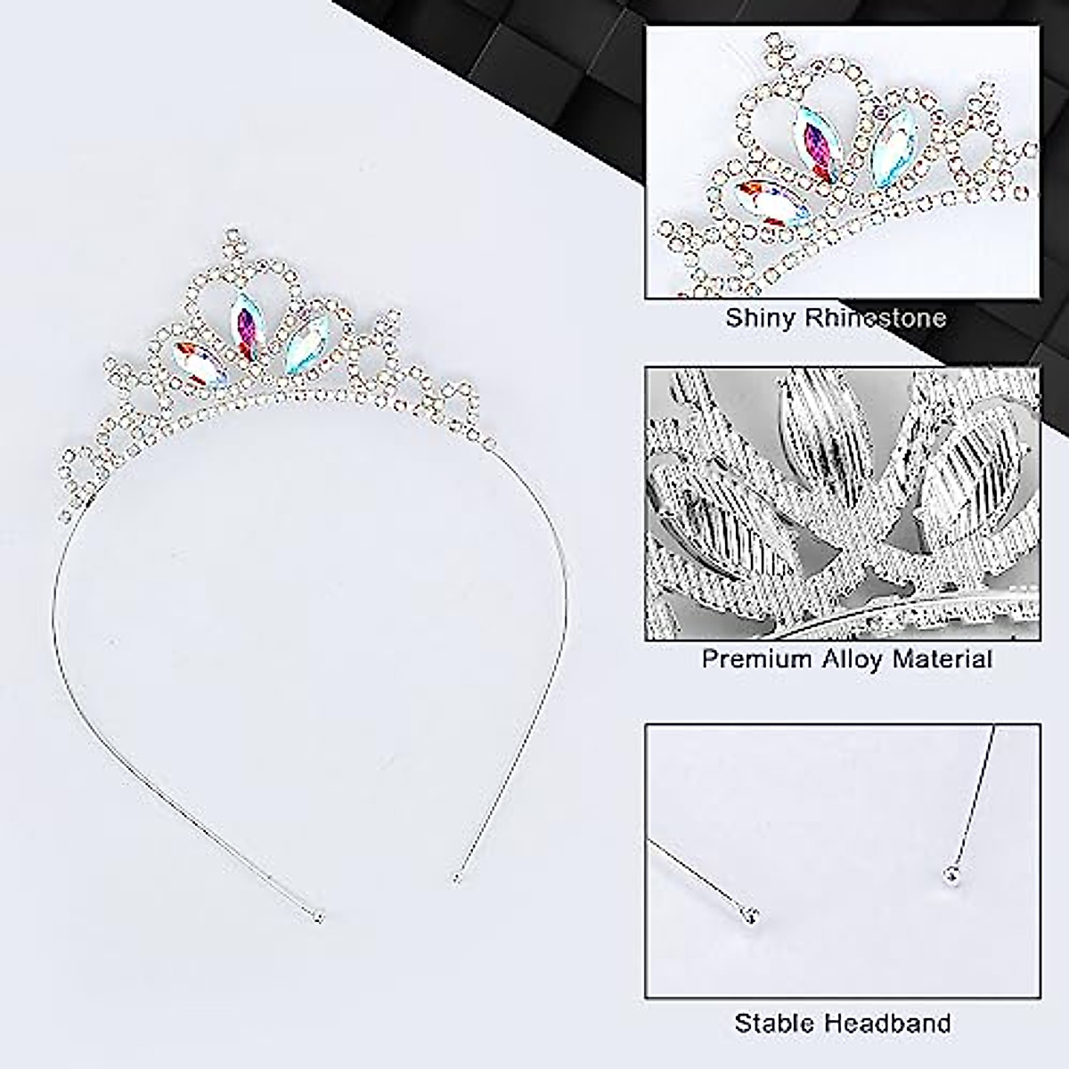 KICOSY Silver Birthday Crowns for Women Birthday Princess Sash & Crystal Tiara Set Princess Tiara for Girls Princess Crown Birthday Tiara Girls Crystal Headband Glitter Sash Kit for Birthday Party
