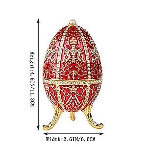 QIFU Vintage Red Faberge Egg Style Enameled Trinket Box Hinged, Unique Gift for Family(QF5825)