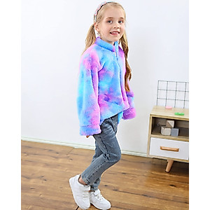 Nirovien Toddler Girls Tie Dye Fleece Jacket 1/4 Zip Sherpa Pullover Sweatshirts Outerwear Coats 2-7Y(Blue Purple,3T)