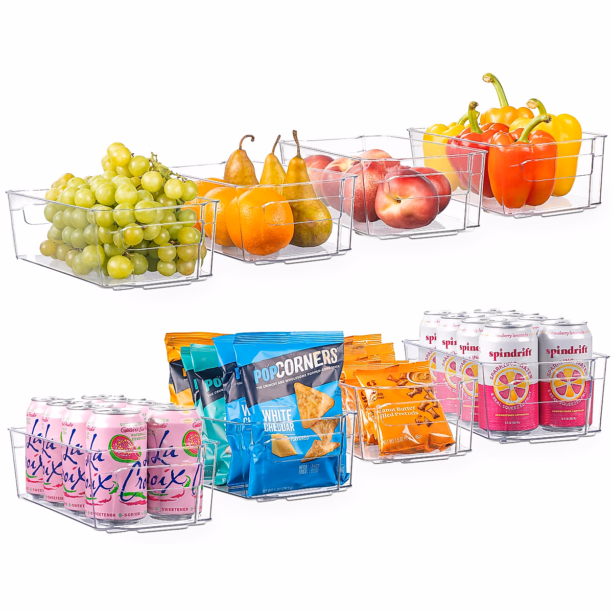 OIZEIR 8 Pack Clear Plastic Fridge Organizer Bins – Stackable Refrigerator & Pantry Storage Bins with Handles for Snacks, Freezer, Kitchen Cupboard, and Cabinet Organization