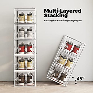 SEE SPRING XX-Large 12 Pack Shoe Storage Box, Clear Plastic Stackable Shoe Organizer for Closet, Space Saving Sneaker Shoe Rack Containers Bins Holders Fit up to Size 13 (Clear)