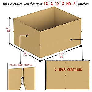 PROTUNE OUTDOORS 10-ft x 12-ft Gazebo Curtains,Privacy Sidewall Set 4-Panel Universal Replacement Shade Curtains Set,Protecting Side Walls (Only Curtain)-Khaki
