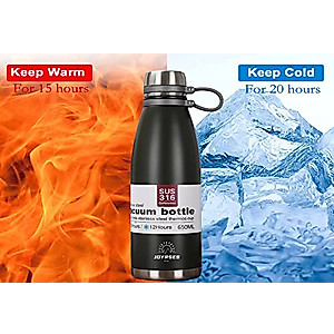 JOYRSES All Stainless Steel Vacuum Thermos,Keeps beverage and water Hot or Cold for Up to 20 Hours,Insulated water Bottle22oz(Dark blue）