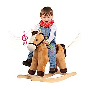 Rock My Baby Plush Rocking Horse, Soft Filling Ride on Pony, Rocking Animal with Realistic Sound, Stuffed Rocker for Kids 18 Months and up (Light Brown),CPC Certified