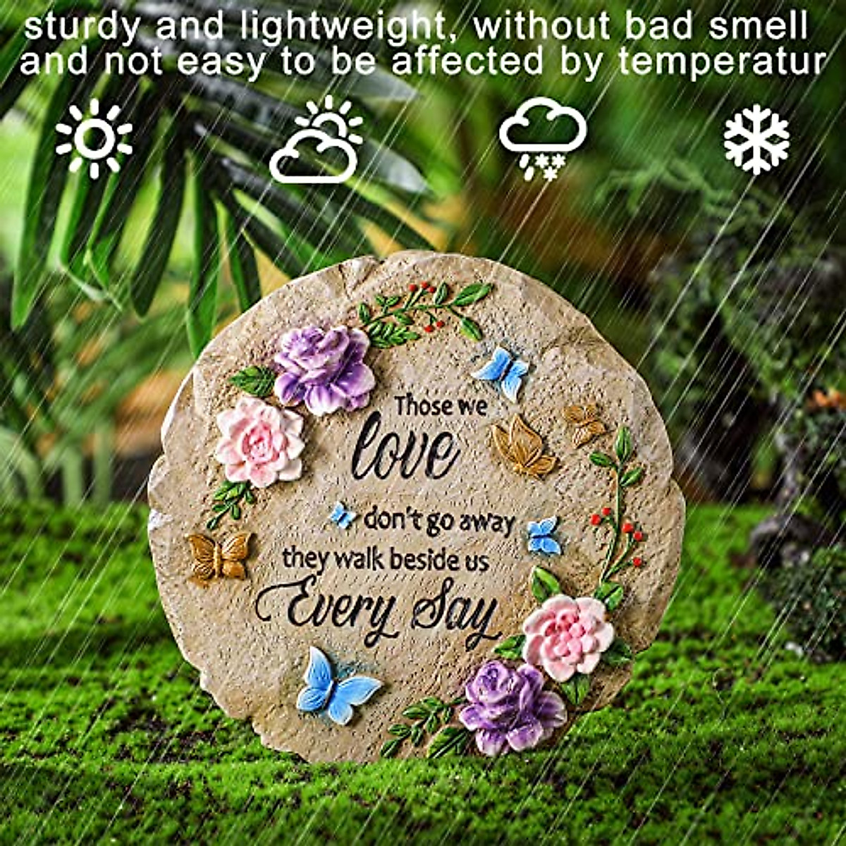 Memories Garden Stepping Stone Plaque Resin Sympathy Bereavement Gifts Beautiful Butterfly Flowers Memorial Stones Outdoor Memorial Plaque Garden Decor for Loss of Loved One Remembrance Gifts