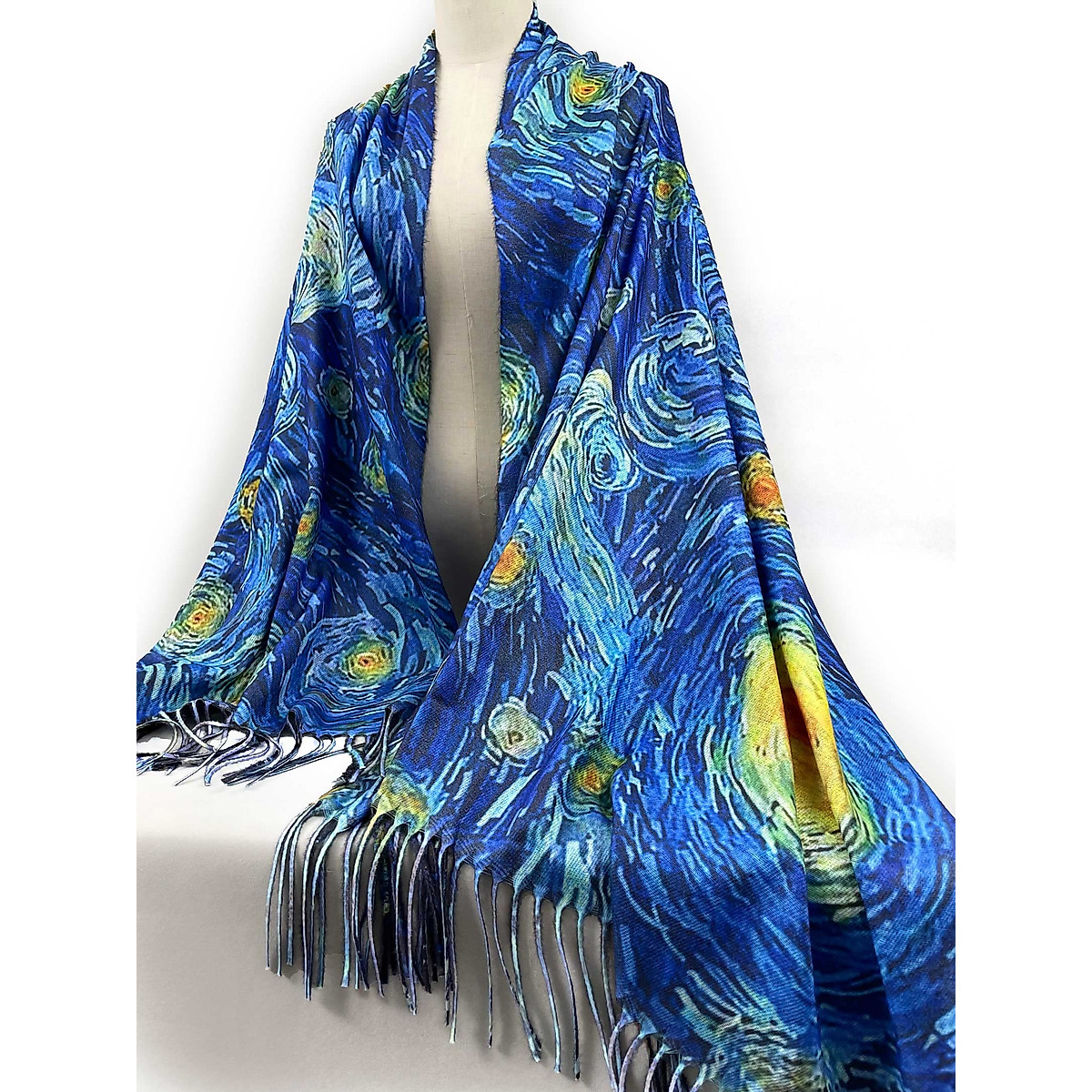 VENVSBEE Reversible Cashmere Feel Scarf Soft Large Shawl Wrap Blanket Double Sided Art Print Warm Pashmina Stoles Klimt Van Gogh Gifts-02