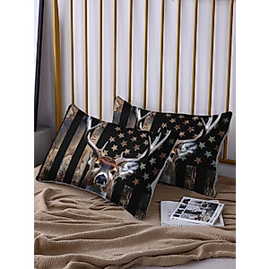 HOSIMA Deer Hunting Bedding Sets,Deer and American Flag Duvet Cover for Hunter Bedroom Decor with 2 Pillowcases Camouflage Bedding Sets for Adult Teen boy Bedding.
