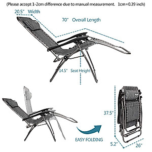 Bonnlo Zero Gravity Chair Set of 2 with Side Table, Reclining Outdoor Chair Patio Folding Lounge Chair Foldable Chairs Outdoor Recliner (Grey)