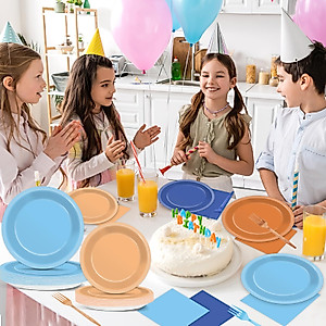 96Pcs Blue Dog Birthday Party Supplies Orange Blue Plates Napkins Forks Party Decor Blue Dog Tableware Dinnerware for Kids Boys Girls Birthday Baby Shower Dog Family Party Favors Serves 24 Guests