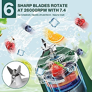 Portable Blender,22 Oz Mini Blender for Shakes and Smoothies,Personal Blender with Rechargeable USB,Fruit,Smoothie,Baby Food Mixing Machine Blender With 6 Blades ,for Home,Kitchen,Travel ,Sports (green)