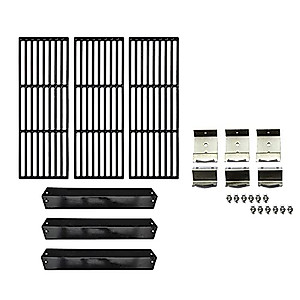 Hongso Grill Grates, Heat Plates, Heat Plate Brackets & Burner Hanger Brackets (Mounting Screws Included) Bundle for Chargriller 5650, Chargriller 5050 Duo, Chargriller 3001 Grills