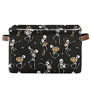 Sletend Skull Rectangular Storage Bin Foldable Sturdy Organizer Basket with Leather Handles for Organizing Home Office Nursery-1Pack