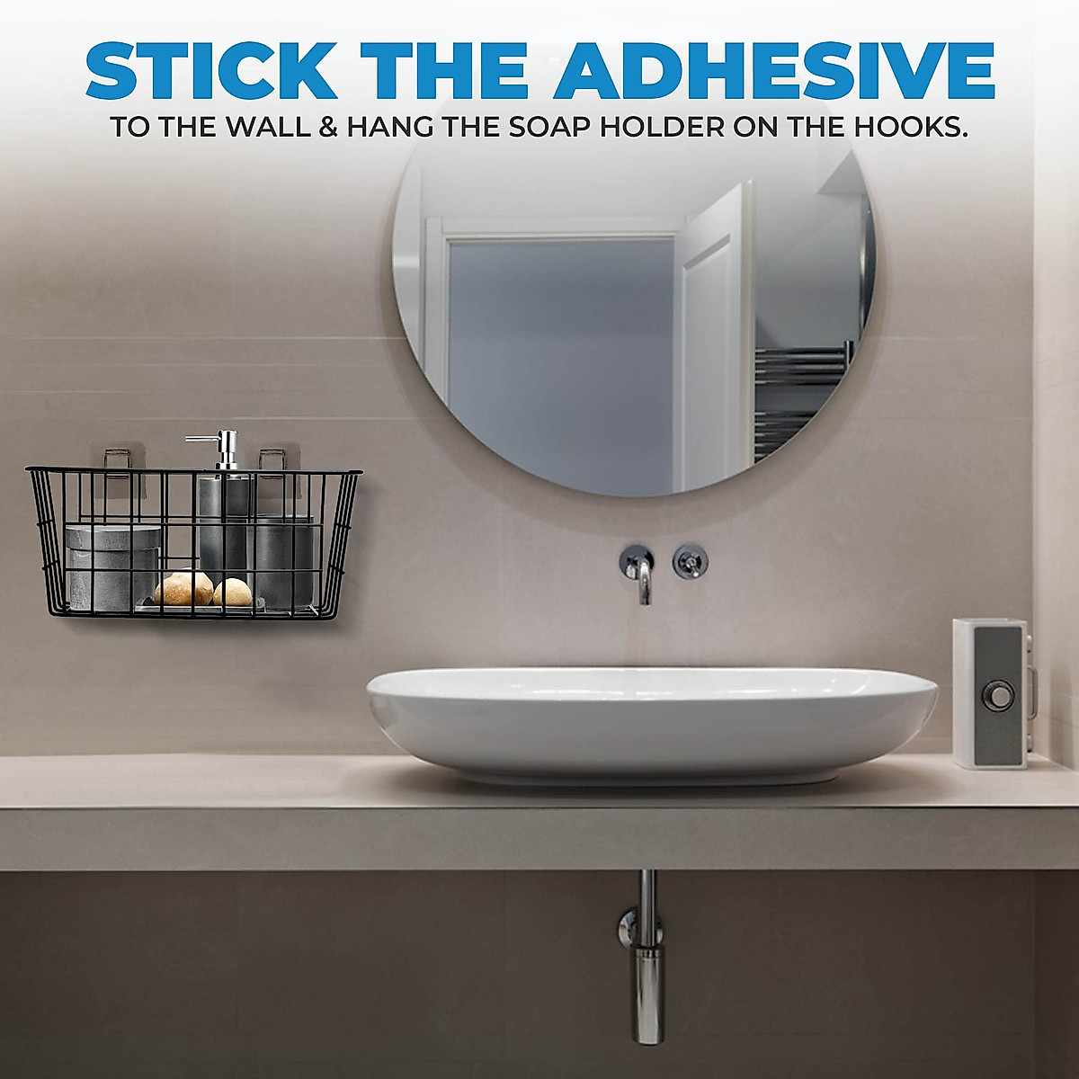 BASKETIA Wire Baskets, 2Pcs, 11x 4.7x 4.7 Inches – Rust Resistant Metal Basket with Strong Adhesive - Perfect for Organizing & Storing in Kitchen, Bathroom, Closets, Vanity & Pantry Black