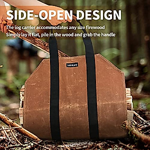 Infinicare Firewood Carriers with Handles - Heavy Duty Canvas Firewood Bag with Handles - Durable Wood Carrier for Firewood, Suitable for Indoor Fireplace and Outdoor Camping - Brown