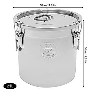 NG NOPTEG 21L Stainless Steel Airtight Canister for Kitchen, Rice Cereal Grain Canisters Container for Household Kitchen Food Bean Flour Oil Sugar Milk Cookie Storager Bucket w/Handles+Lid