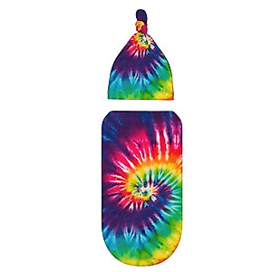 Tie Dye Colorful Rainbow Newborn Swaddle Blankets Beanie Hat Sets Soft and Stretchy Baby Blanket Swaddle Sack for Baby Shower Infant Boy and Girl