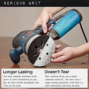 Serious Grit - 6-Inch 6-Hole 80 Grit Sanding Discs - Heavy-Duty Hook & Loop Film Discs - Sandpaper for Random Orbital Sanders - 50 Pack Box