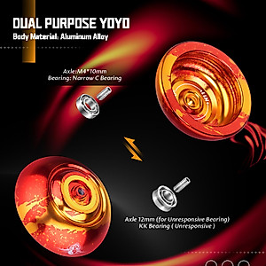 MAGICYOYO N11 Professional Unresponsive Yoyo for Kids, Pro Trick Yo Yo for Adults/Advanced, Dual Purpose Metal Yo-yo Replacement Responsive Yoyo Bearing + 12 Yo yo Strings + Storage Bag